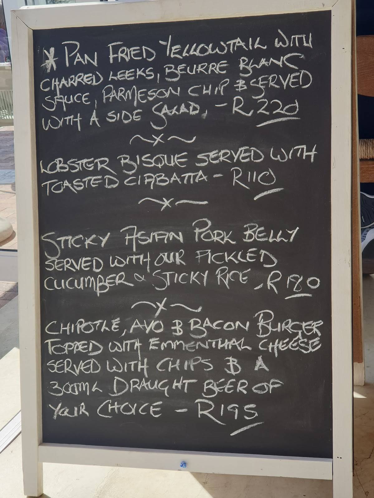 Menu at The Melkbos Kitchen restaurant, Cape Town