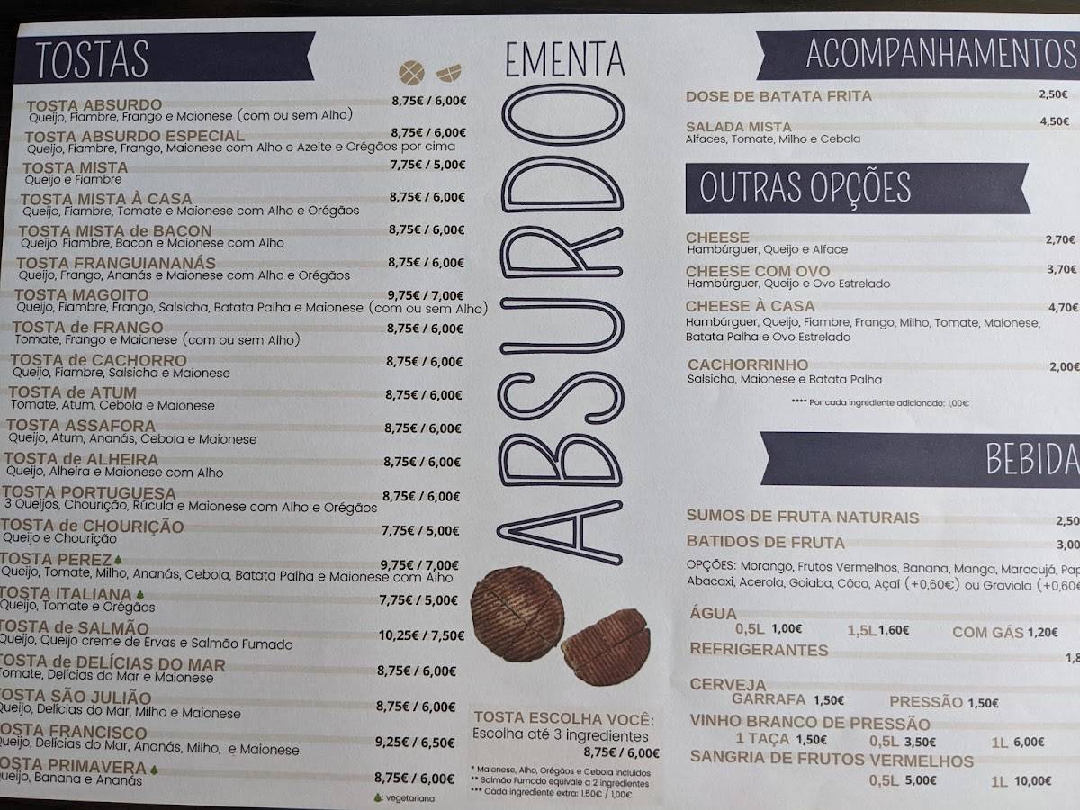 Menu em Casa de Tostas Absurdo restaurante, São João das Lampas, Rua ...
