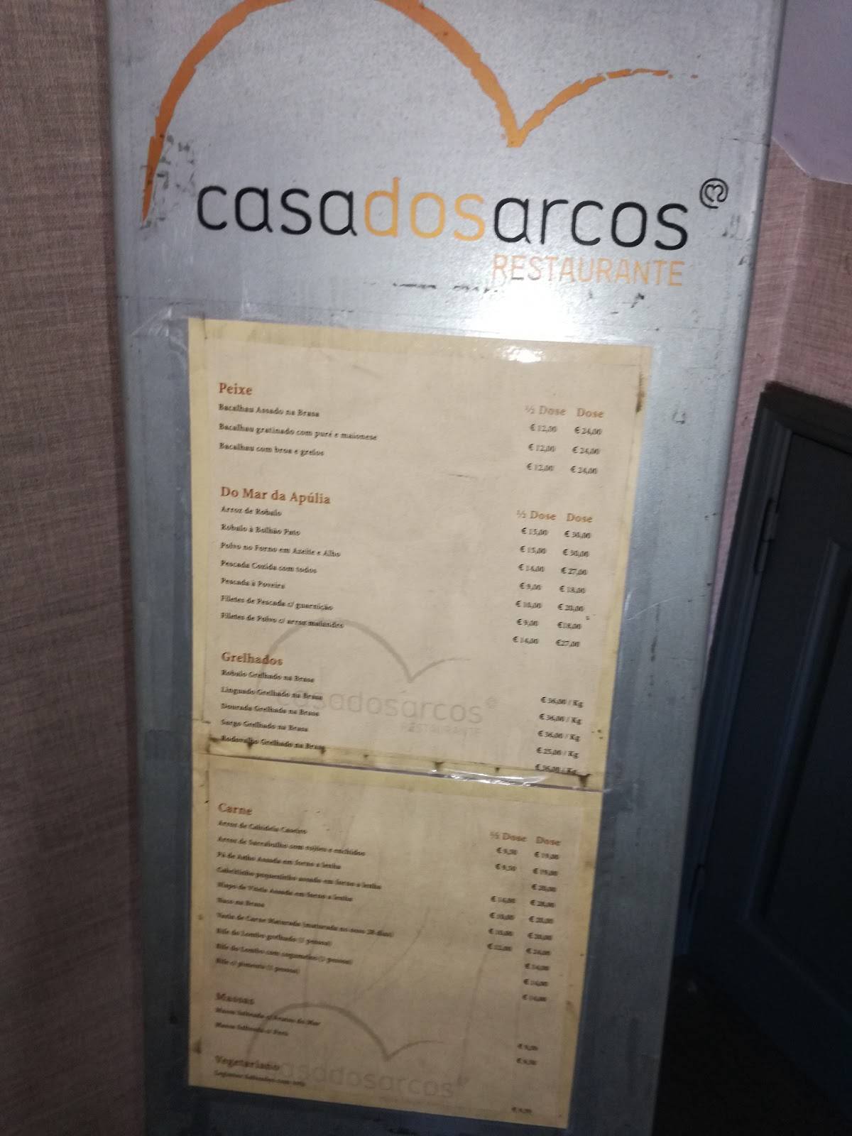 Menu em Casa dos Arcos restaurante, Barcelos