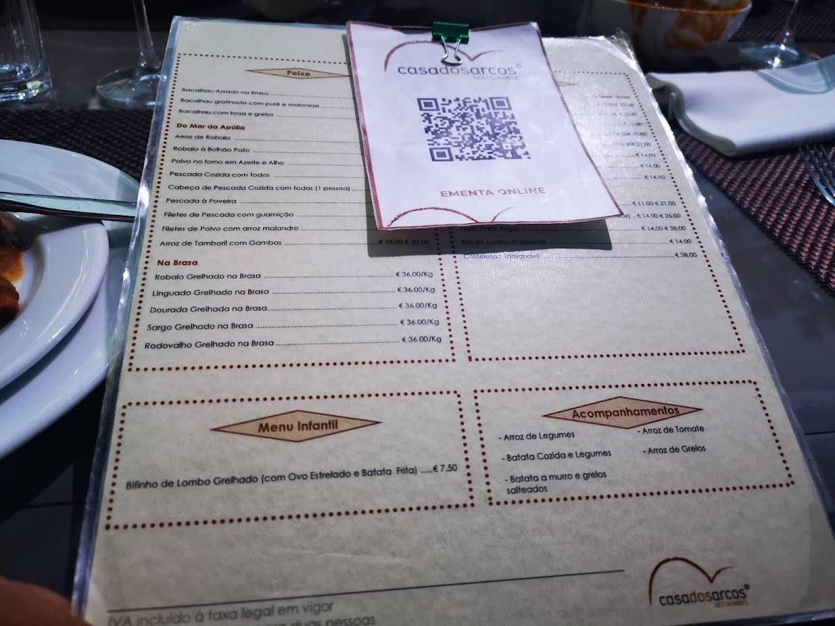 Menu em Casa dos Arcos restaurante, Barcelos