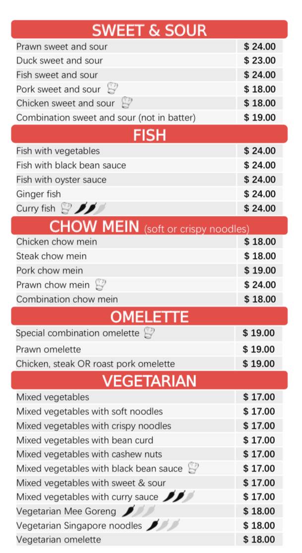 Menu at Chinaman restaurant, Wandin North