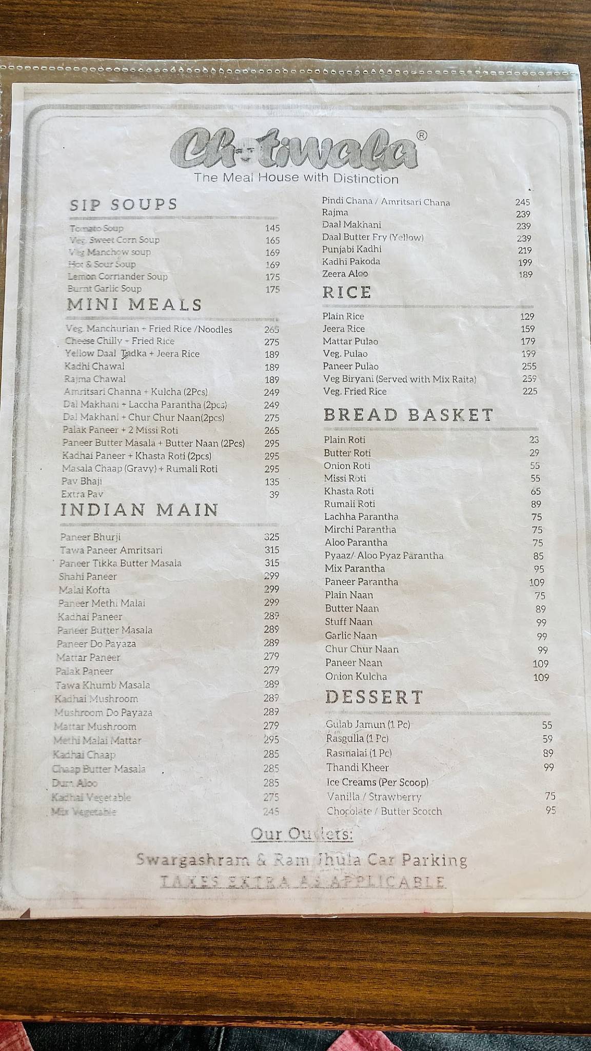 Menu at Chotiwala By The Ganges, Rishikesh, Ram Jhula Car Parking First ...