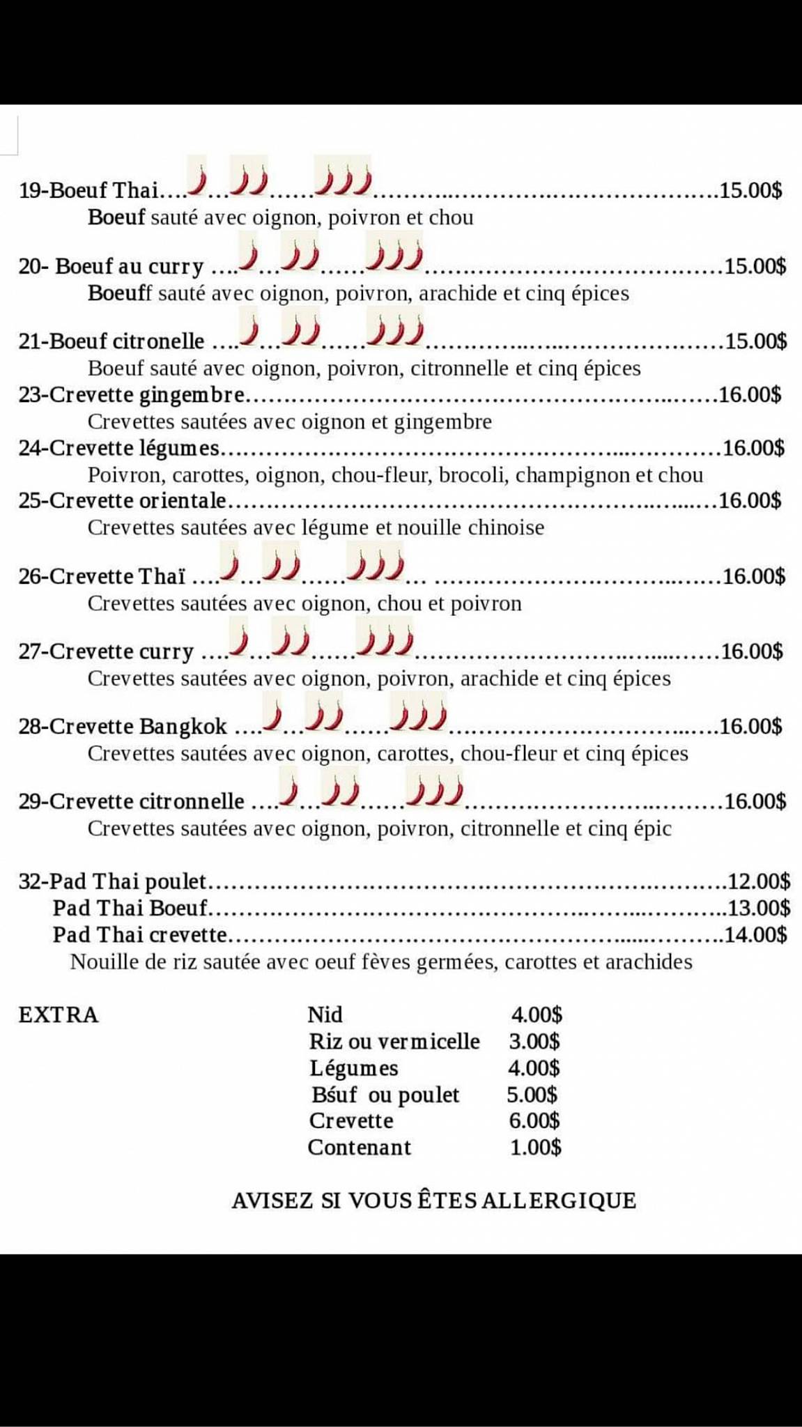 Menu au Délice Phnom Penh restaurant, Rivière-du-Loup, 185 Rue Lafontaine