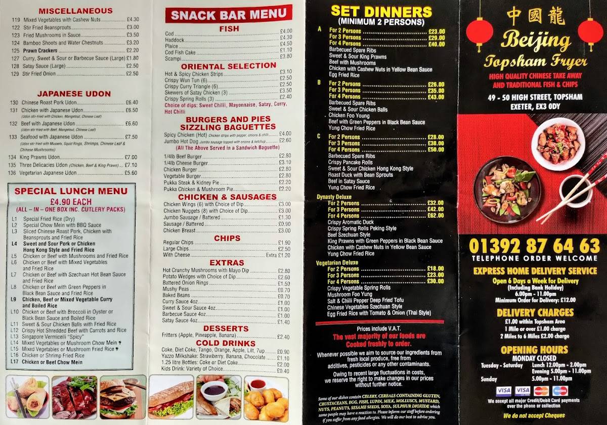 Menu at The Beijing Topsham Fryer fast food, Exeter