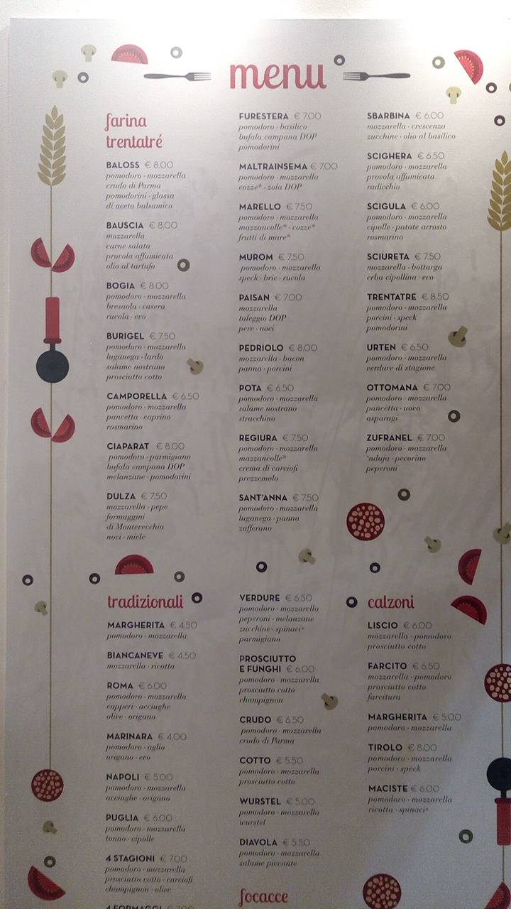 Menu da Farina Trentatré pizzeria, Missaglia, Via Vespucci