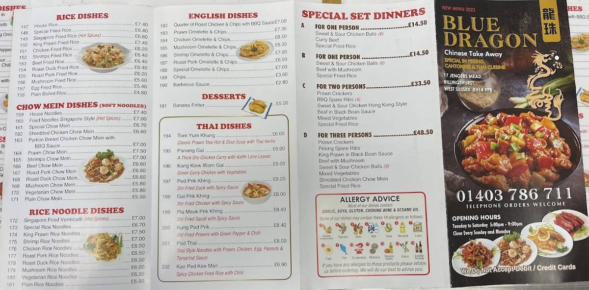 Menu at Blue Dragon fast food, Billingshurst