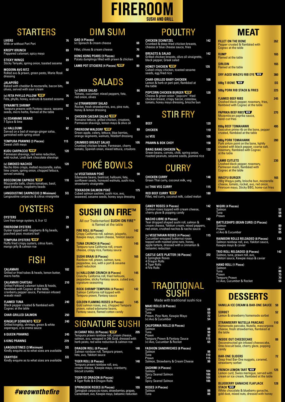 Menu at Fireroom Castle Gate restaurant, Pretoria