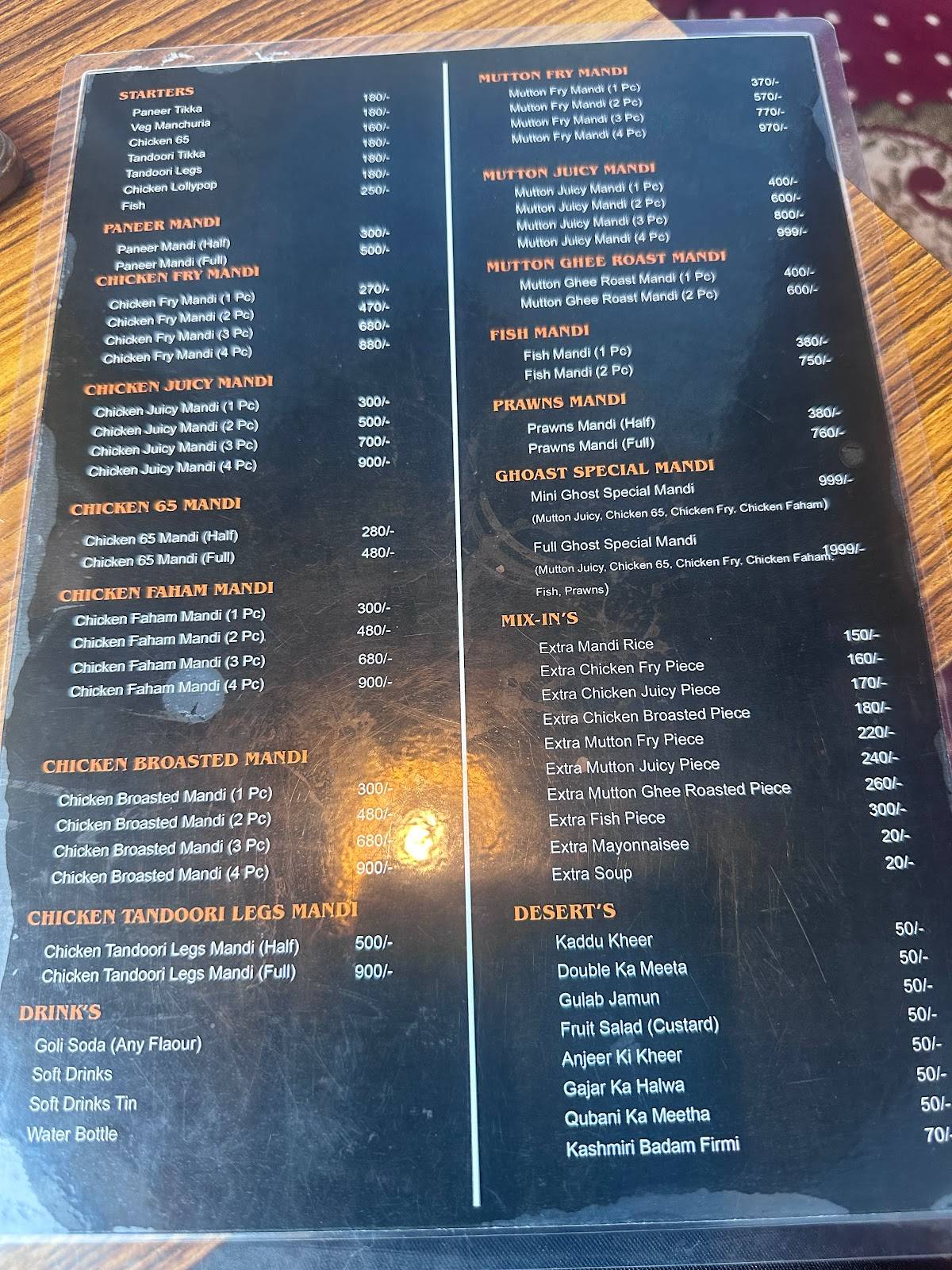 Menu at Ghost Mandi - Arabian Restaurant, Ramachandrapuram-Bhel Township
