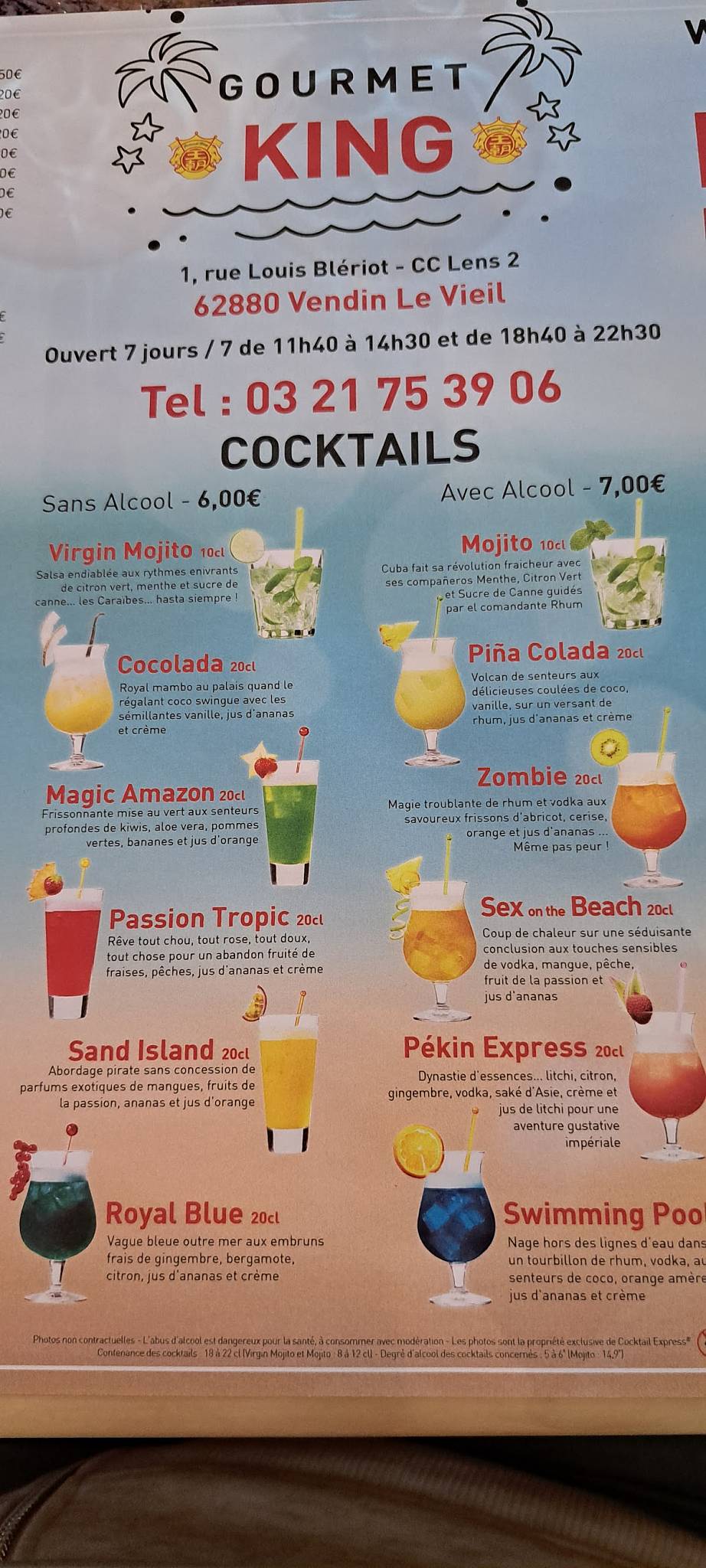 Menu au Gourmet king restaurant, Vendin-le-Vieil