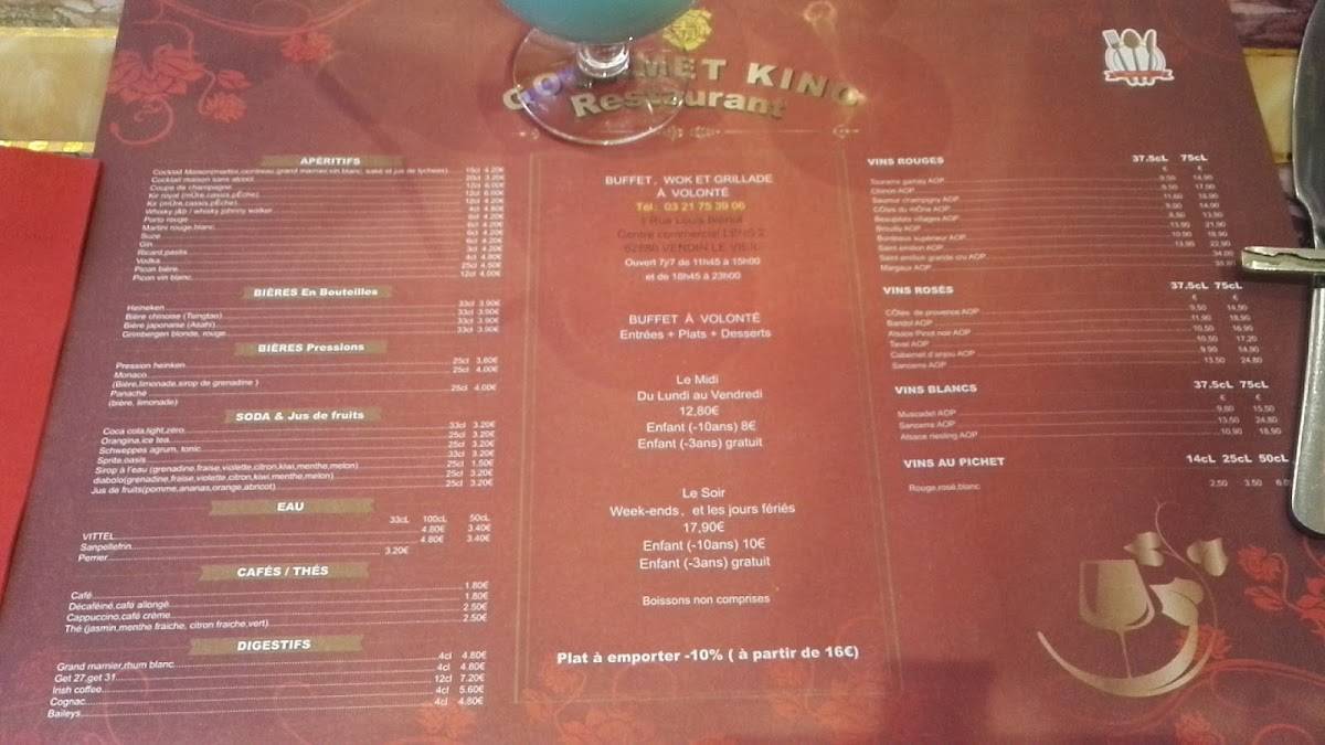 Menu au Gourmet king restaurant, Vendin-le-Vieil