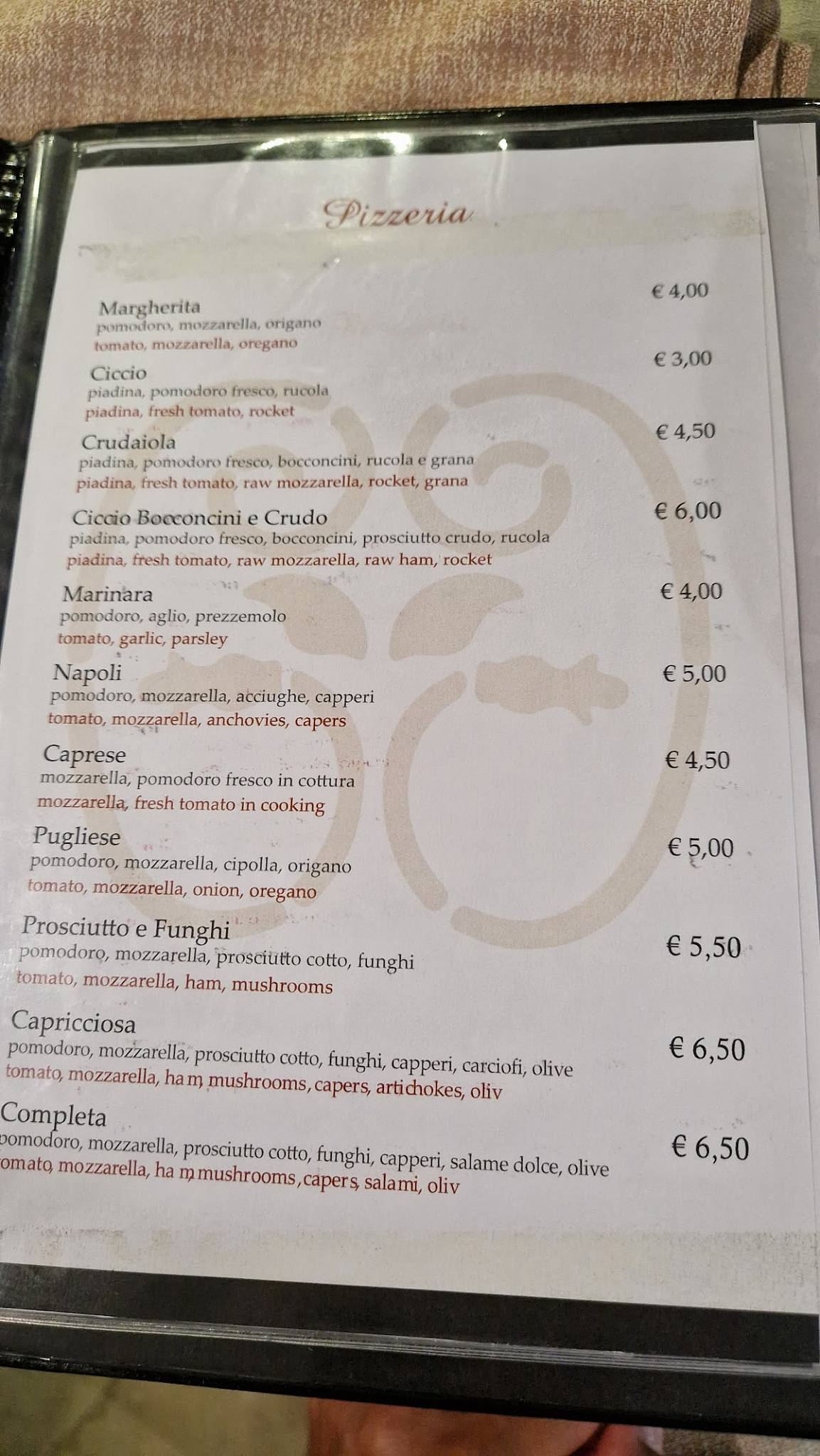 Menu da Il Capriccio Ristorante Pizzeria, Cisternino
