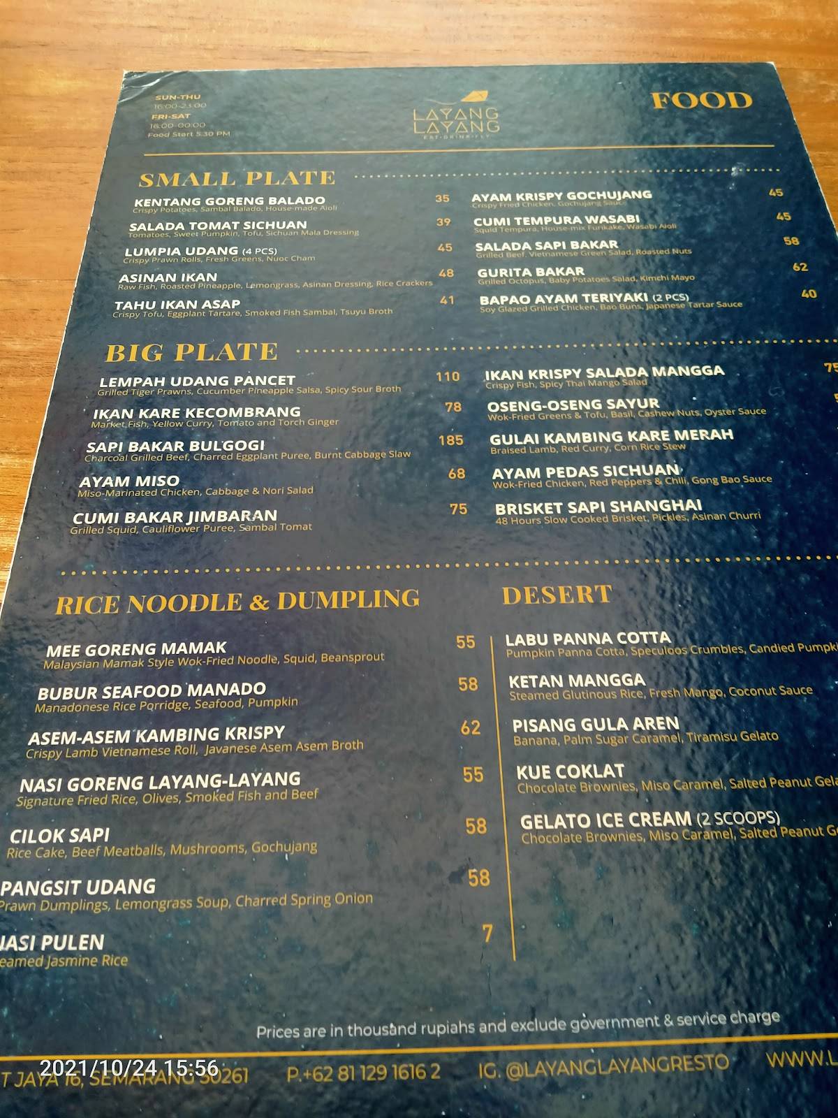 Menu at Layang Layang Kitchen, Restaurant & Rooftop Bar Semarang, Semarang