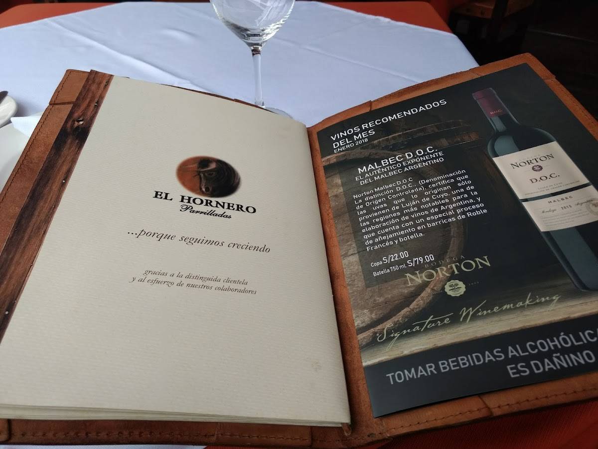 Carta de barbacoa El Hornero, Lima, Av. Dos de Mayo 758