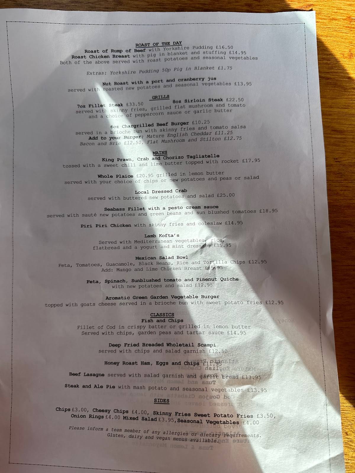 Menu at Arun View Inn pub & bar, Littlehampton