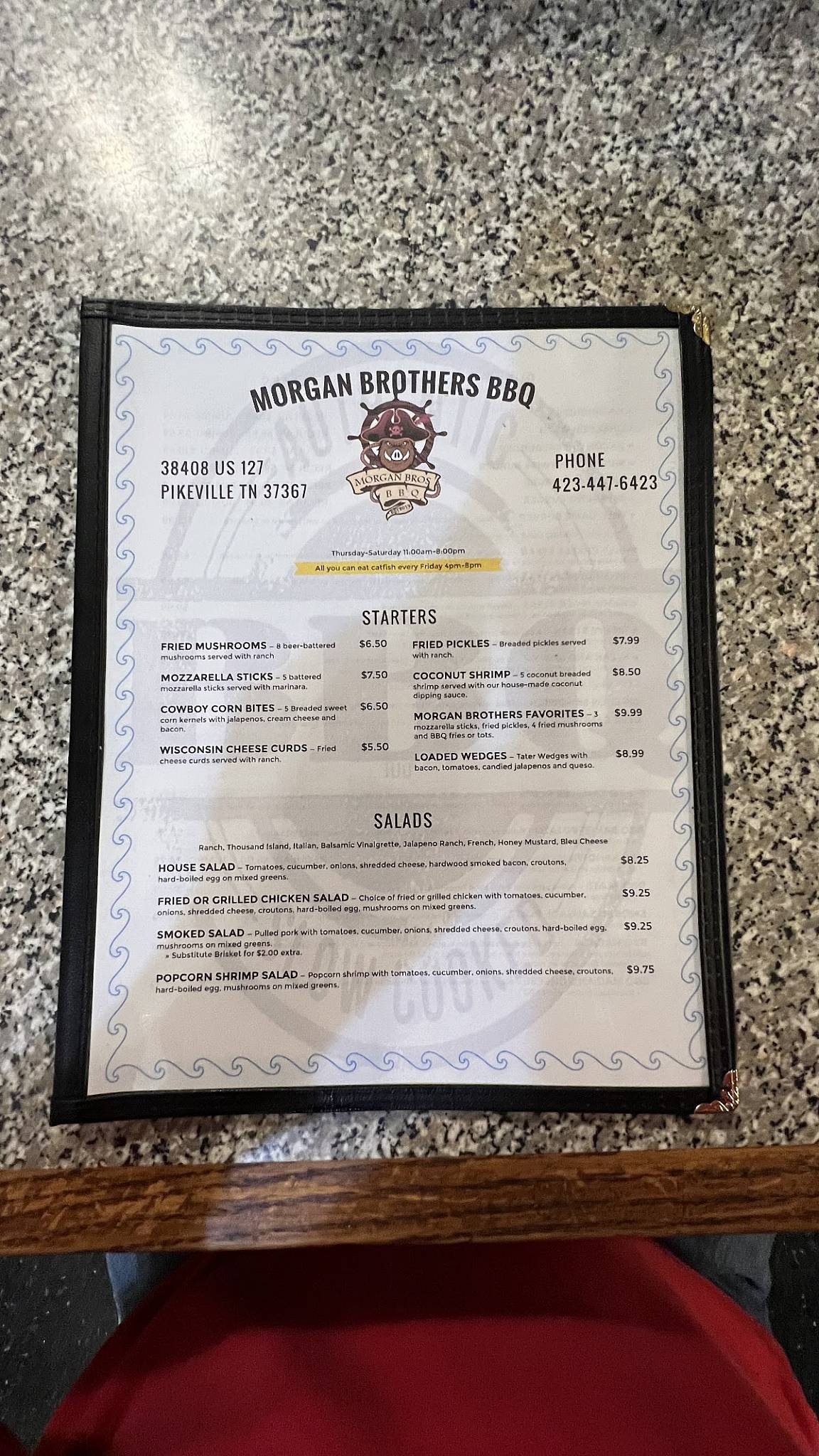 Menu at Morgan Brothers BBQ, Pikeville
