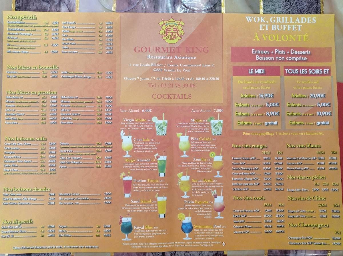 Menu au Gourmet king restaurant, Vendin-le-Vieil