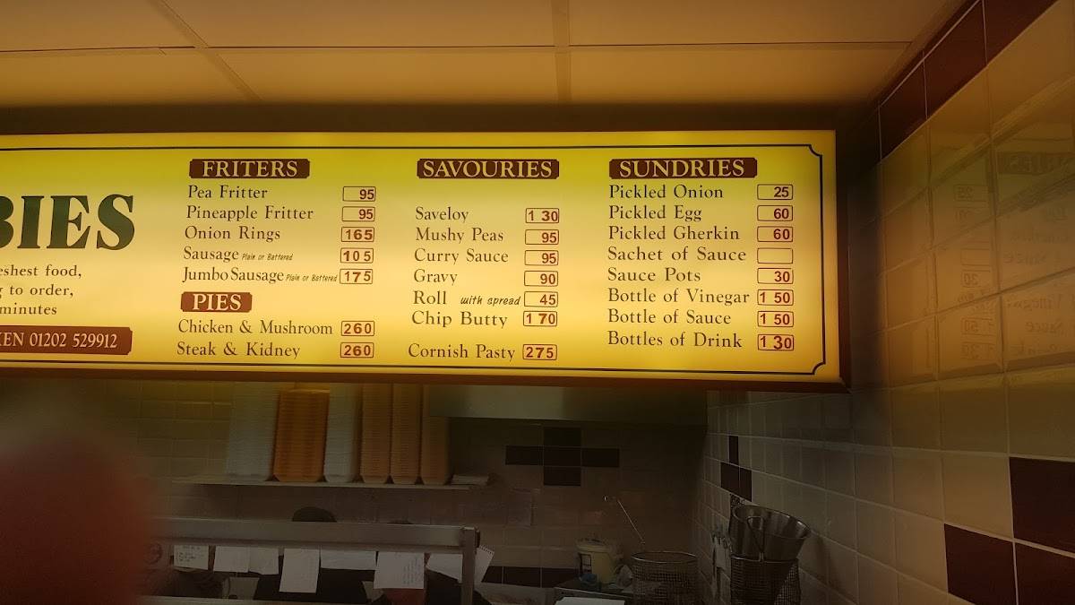 Menu at Herbies Fish & Chips restaurant, Bournemouth, 466 Castle Ln W