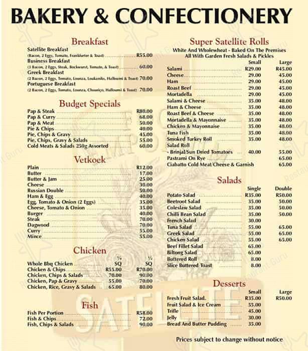 Menu at Satellite Food Emporium & Bakery, Boksburg