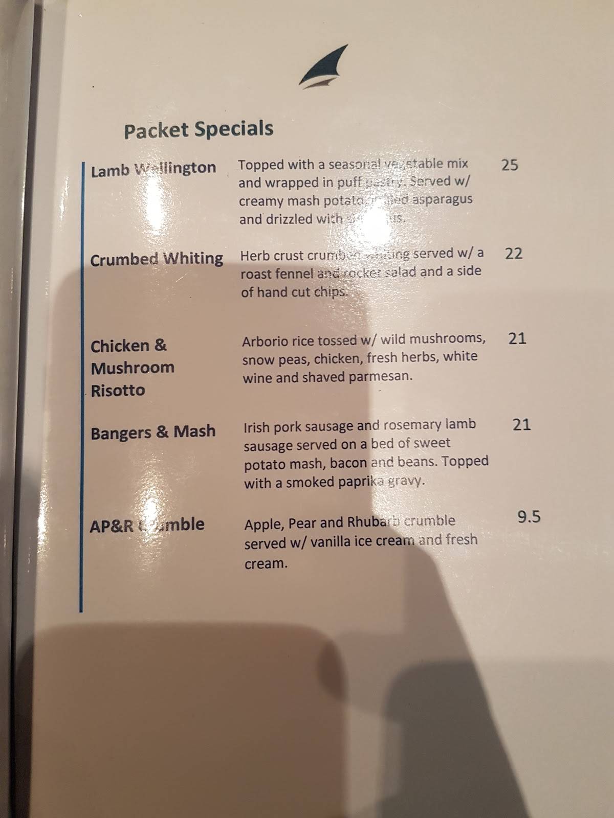Menu at Steam Packet Hotel restaurant, Williamstown