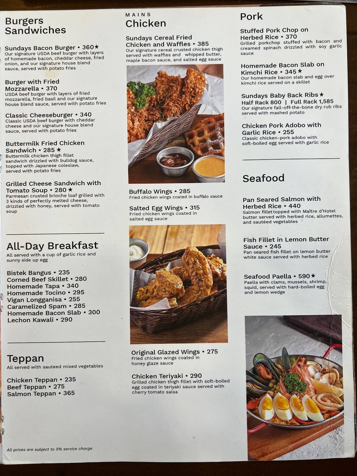 Menu at Sundays Cafe and Restaurant, Marikina