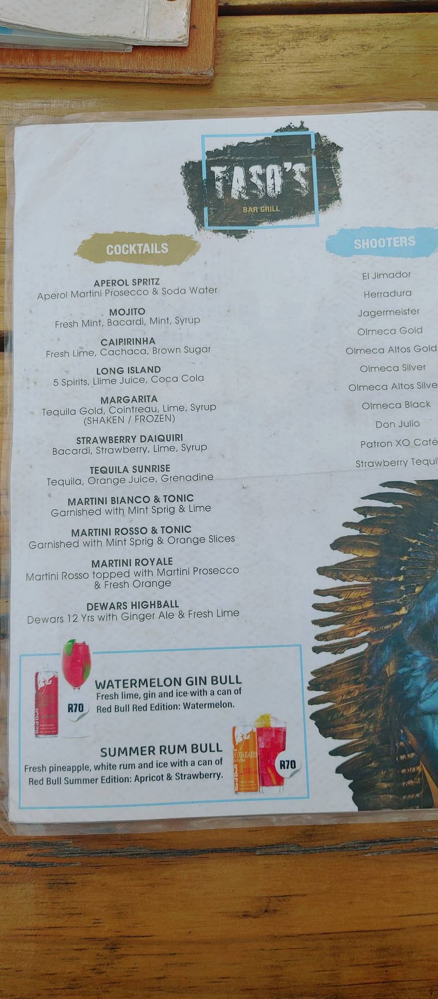 Menu at Taso's Bar & Grill Ballito, Dolphin Coast