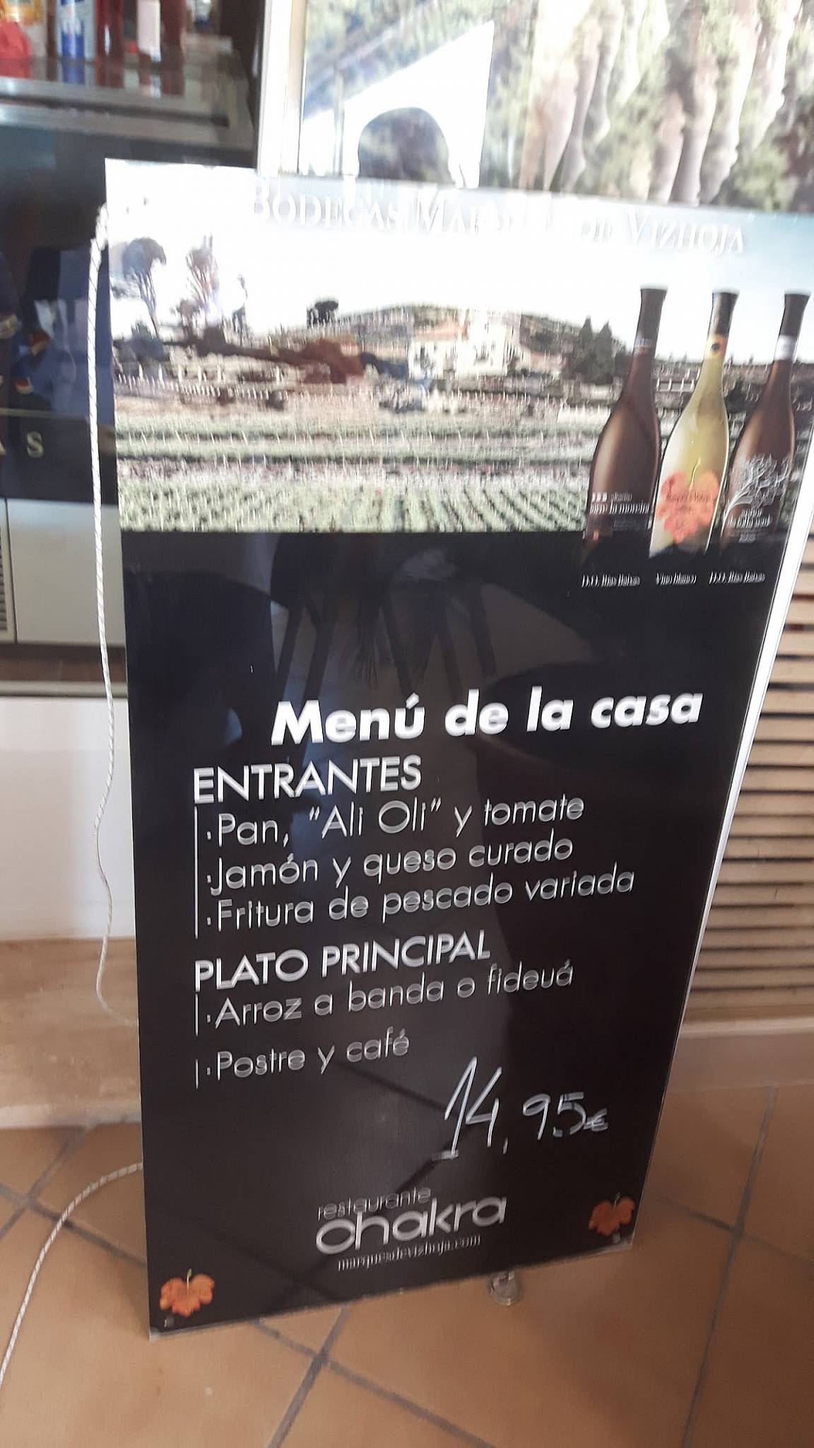 Carta de Restaurante Chakra, Los Arenales del Sol