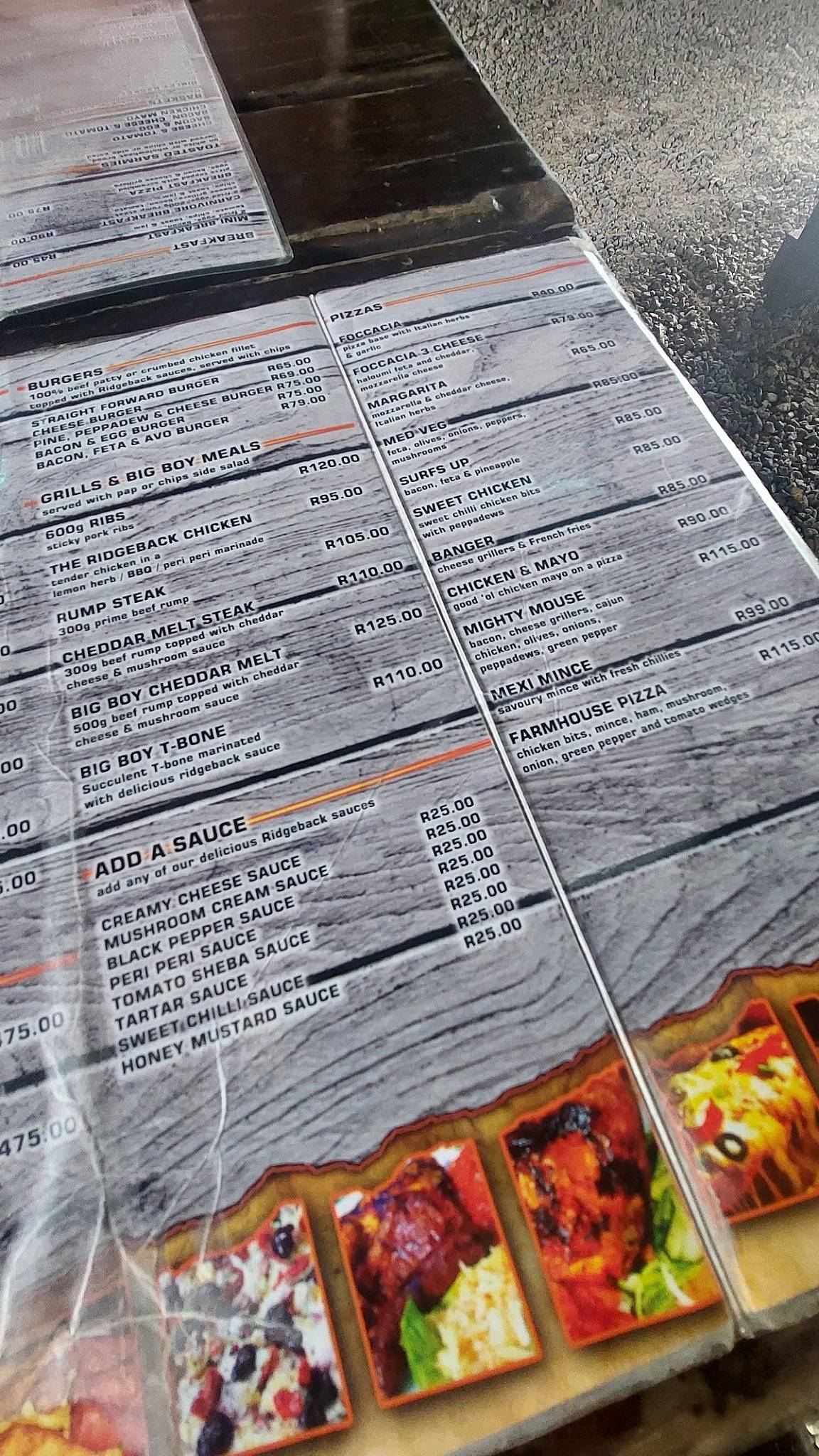 Menu at Ridgeback Village Restaurant, Pretoria, 129 South St