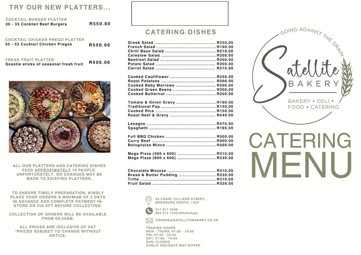 Menu at Satellite Food Emporium & Bakery, Boksburg