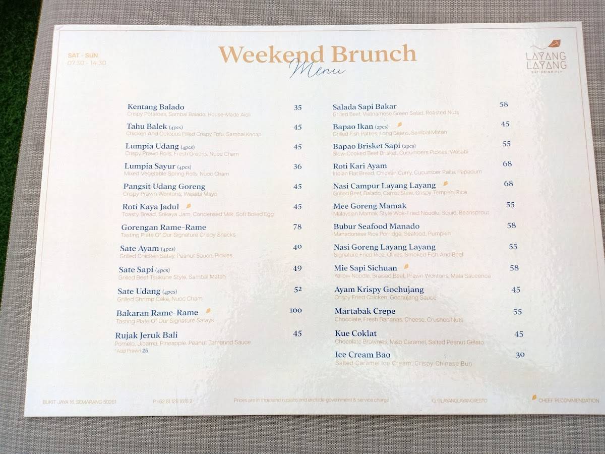 Menu at Layang Layang Kitchen, Restaurant & Rooftop Bar Semarang, Semarang