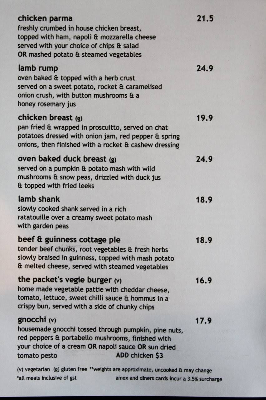 Menu at Steam Packet Hotel restaurant, Williamstown