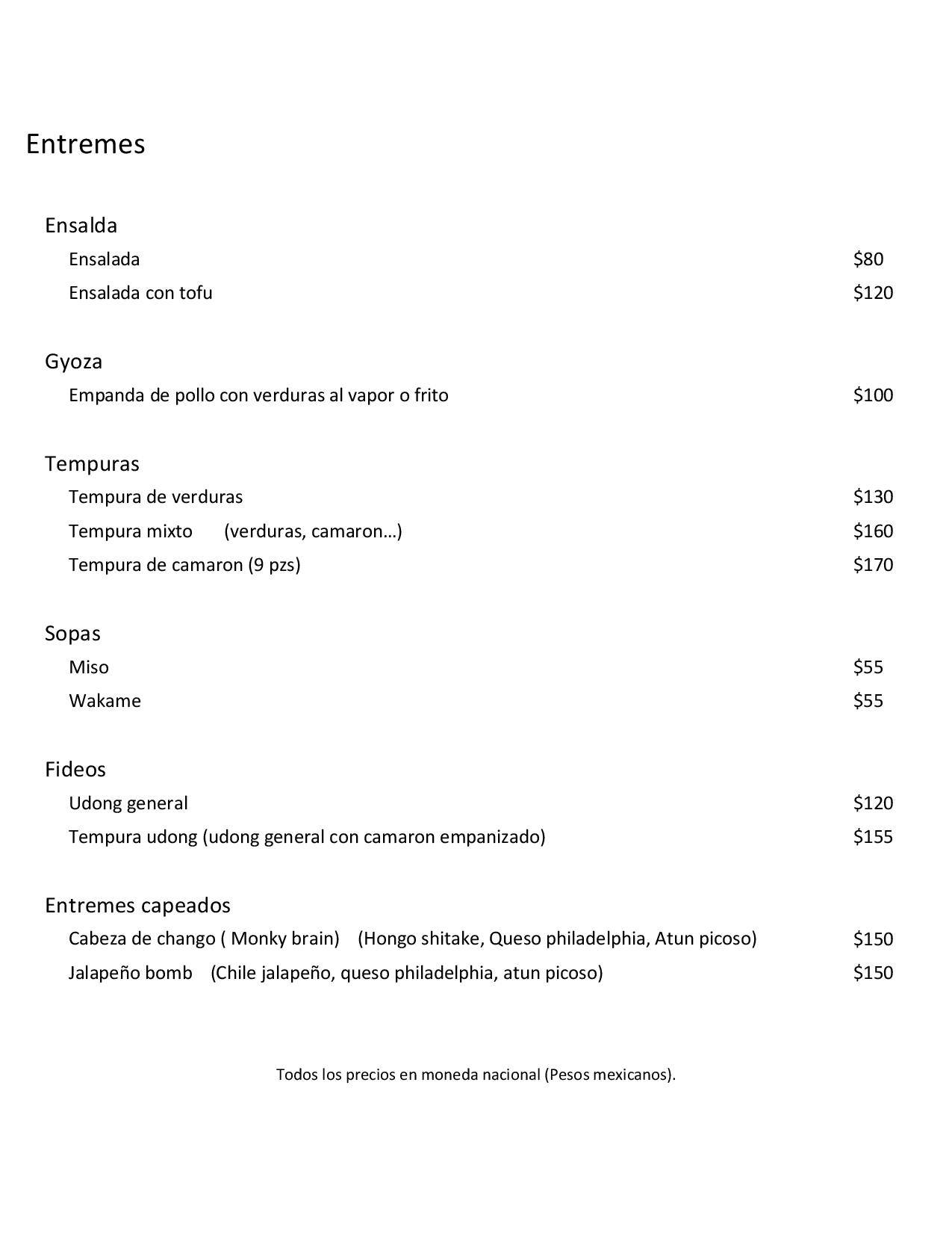 Carta del restaurante Su Sushi, Mexicali, Calz. Cuauhtémoc 1398-Int. 3 B