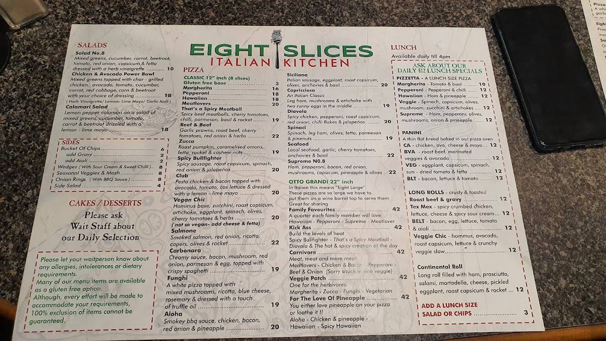Menu at Eight Slices Italian Kitchen restaurant, Tapping