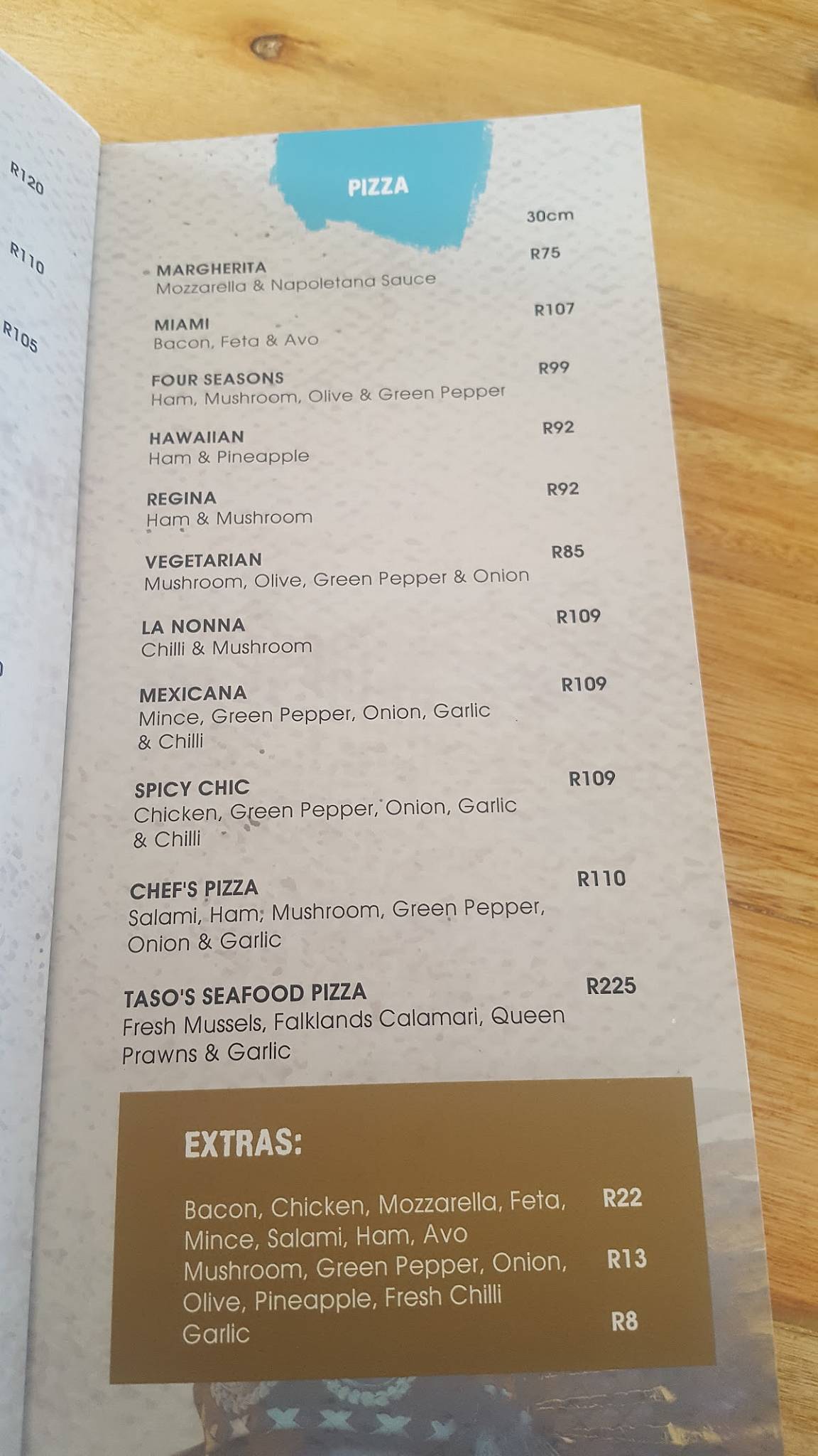 Menu at Taso's Bar & Grill Ballito, Dolphin Coast