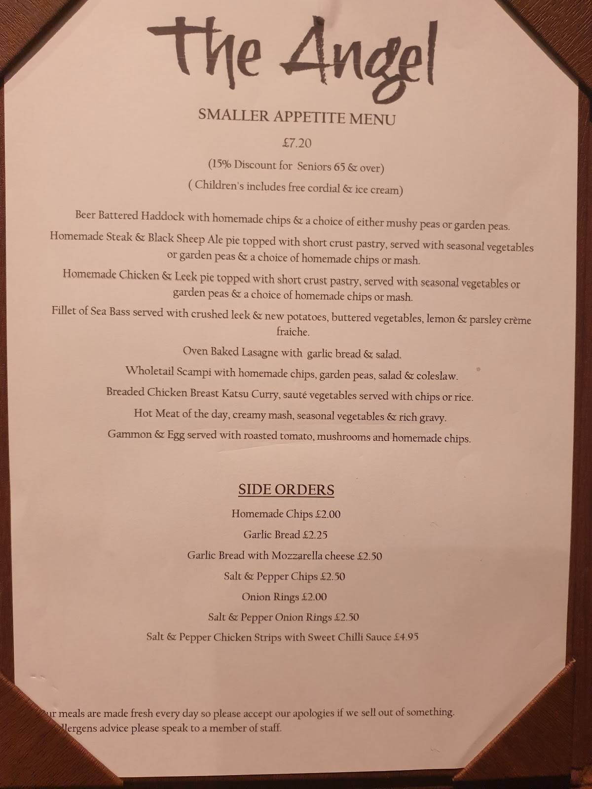 Menu at The Angel pub & bar, Pontefract