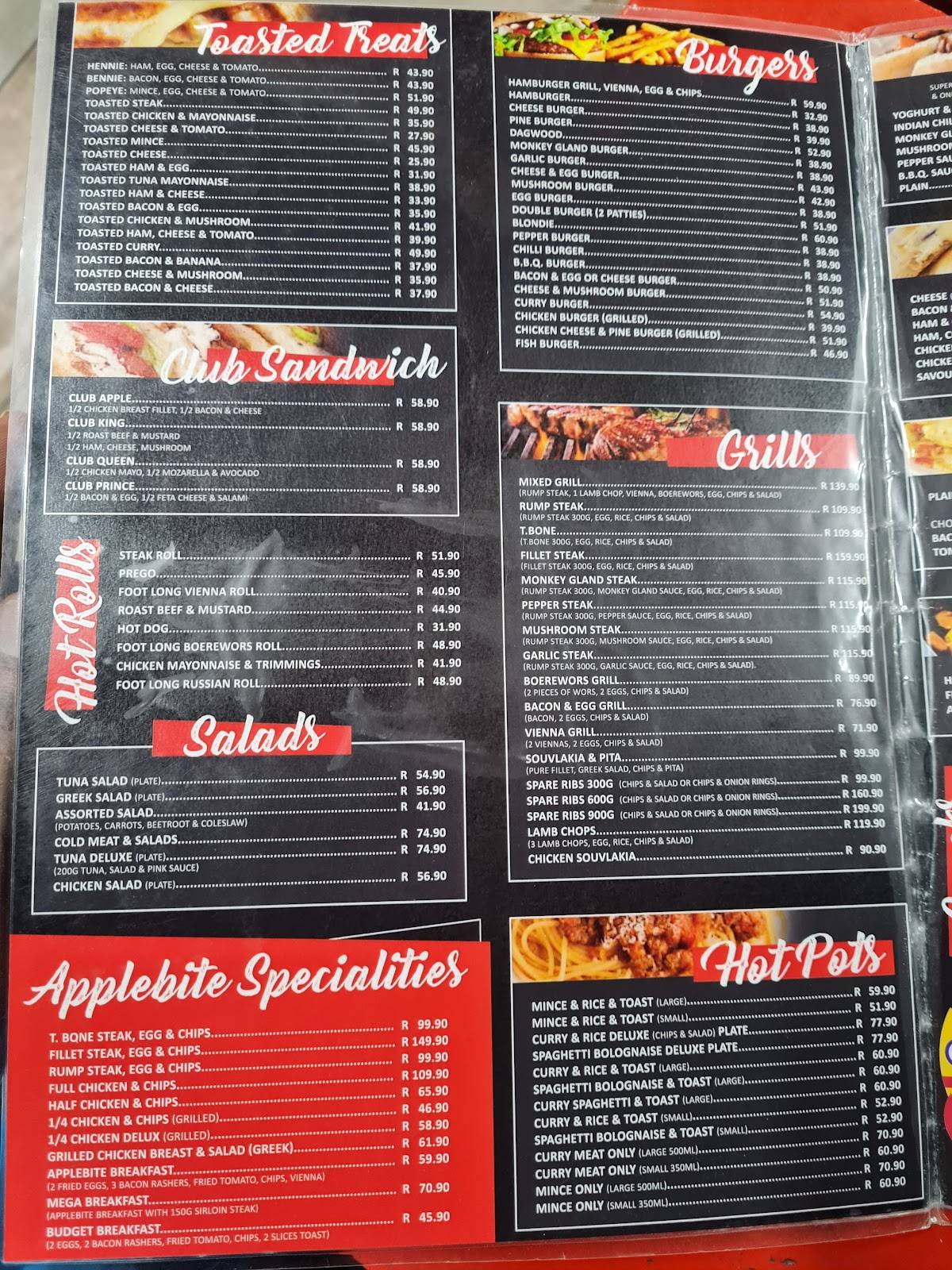 Menu at The Apple Bite Roadhouse & Pizzeria, Germiston