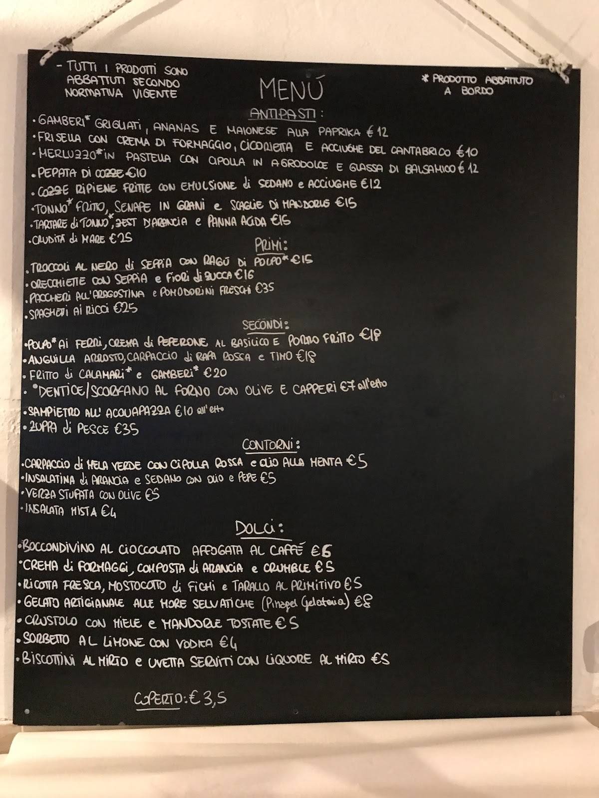 Menu da Trabucco di Monte Pucci ristorante, Peschici