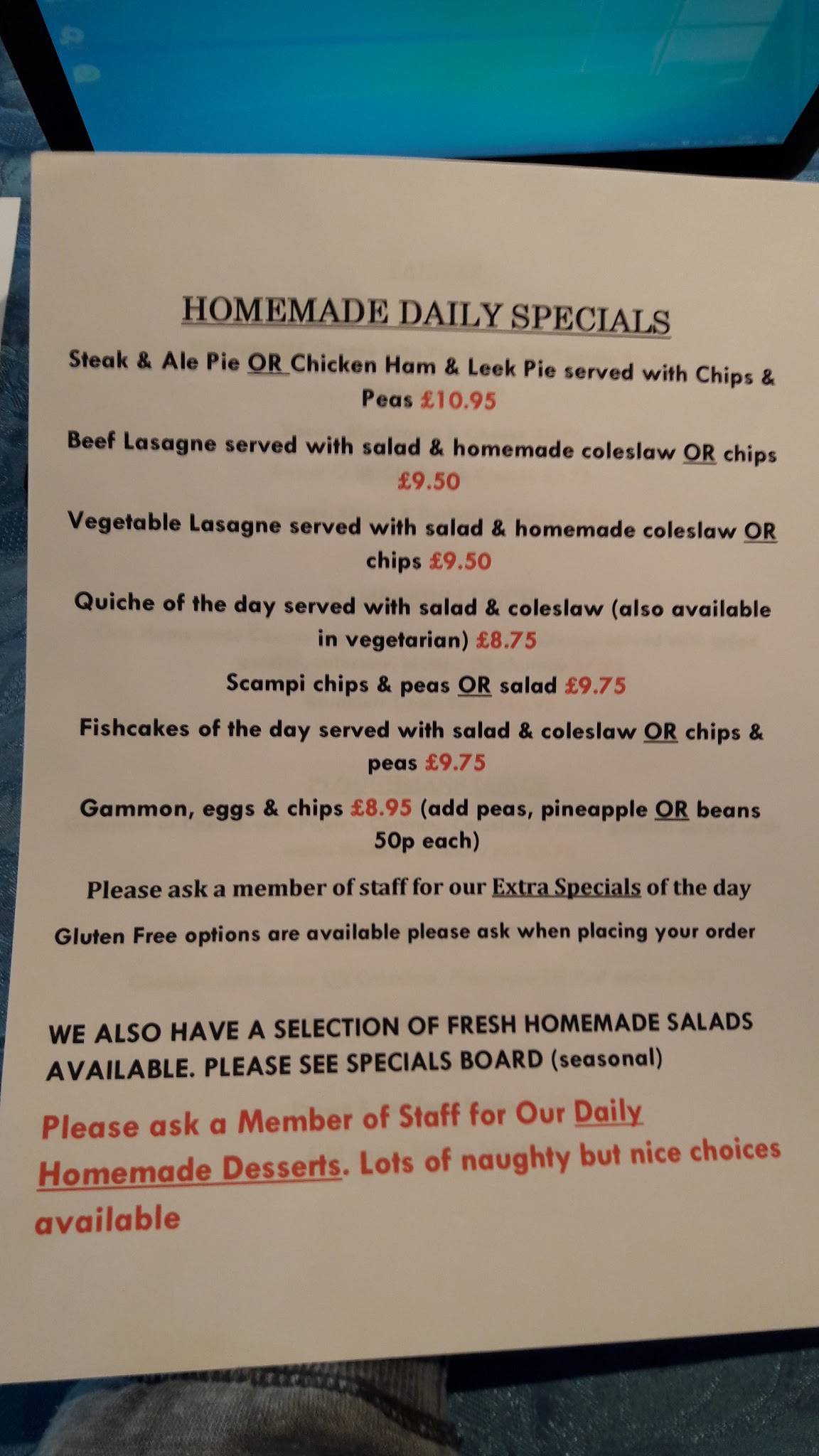 Menu at Trennick Mill restaurant, Truro