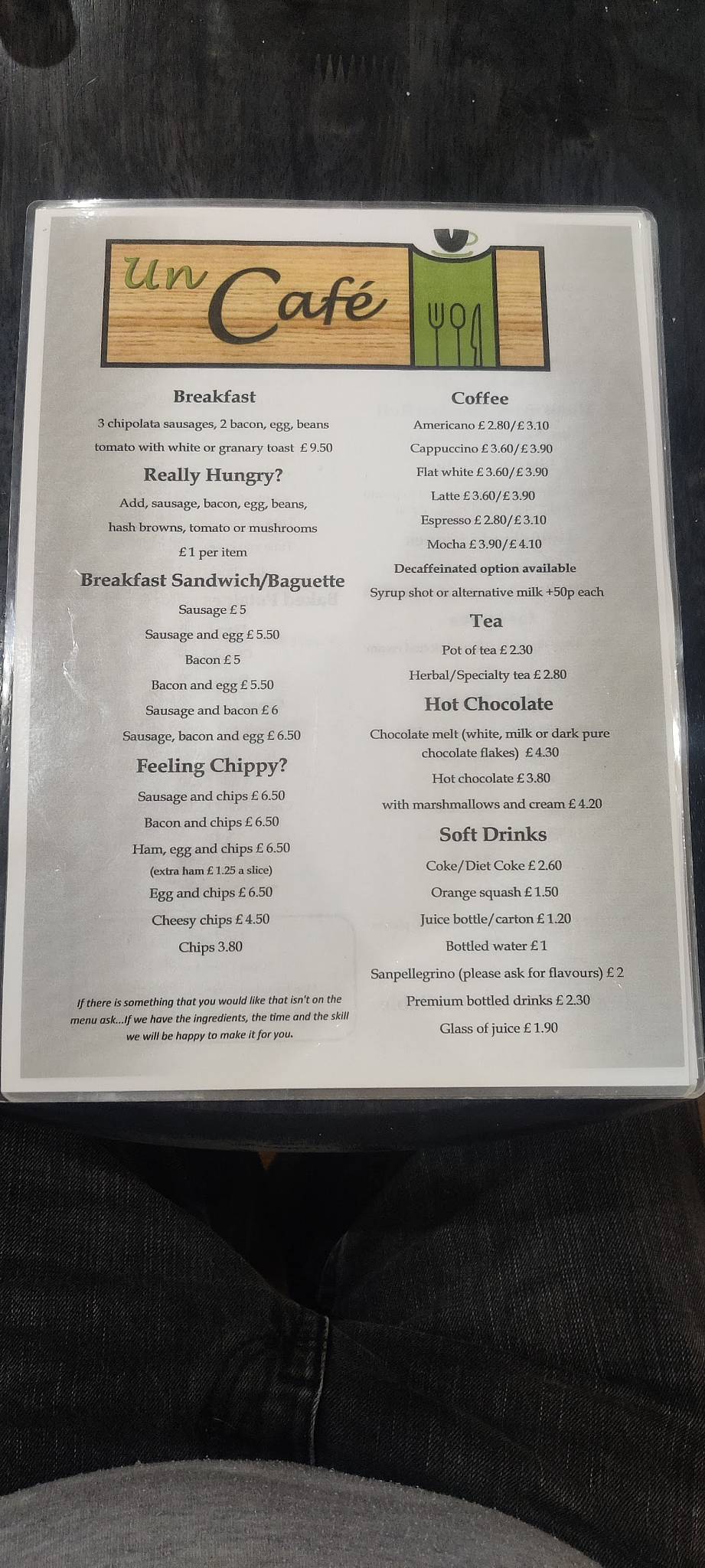 Menu at Un Cafe, Norwich, N Walsham Rd