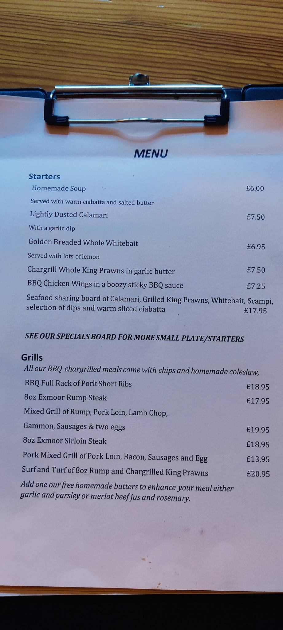 Menu at The Star Inn pub & bar, Watchet