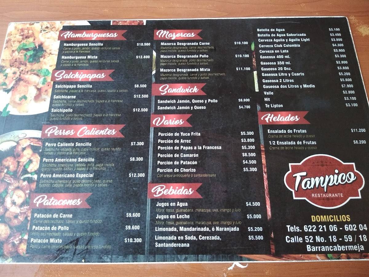 Carta de Restaurante Tampico, Barrancabermeja