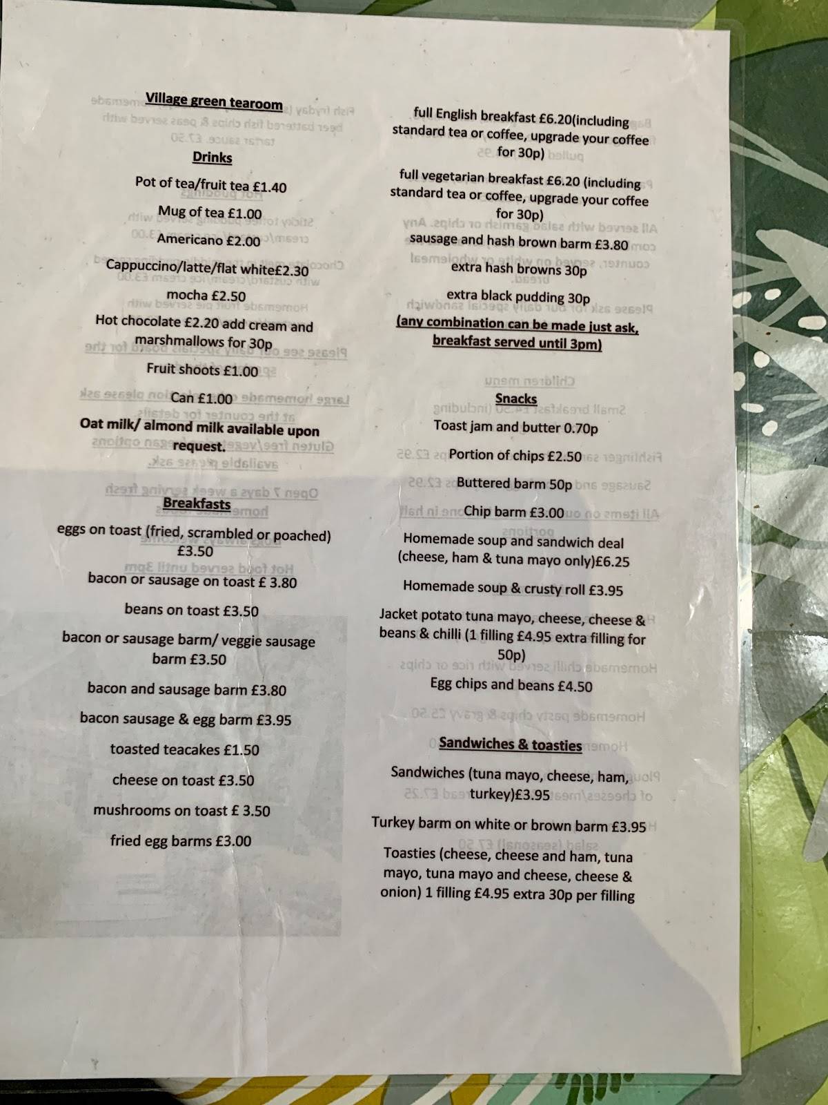 Menu at Rivington Village Green Tea Room cafe, Bolton