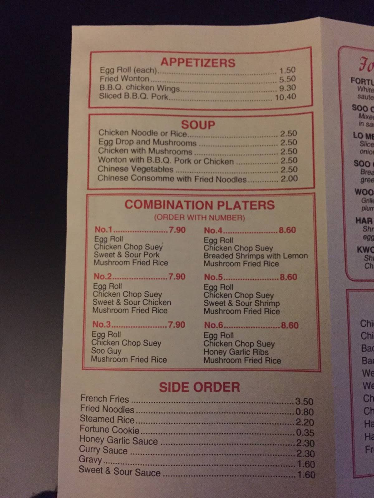 Menu at Fortune Express restaurant, Chatham-Kent
