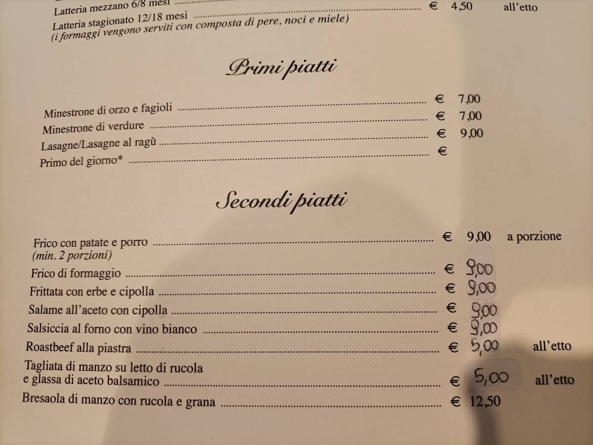 Menu da Frasca da Gianni ristorante, Cividale del Friuli