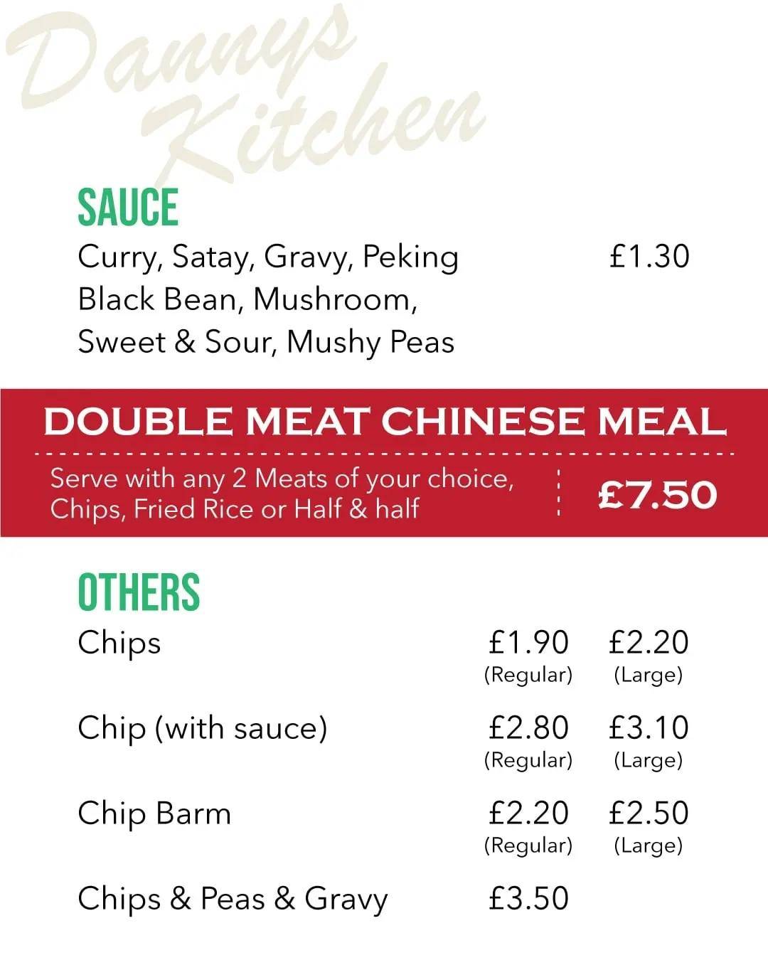 Menu at Danny's Kitchen restaurant, Warrington, 90-92 Bridge St