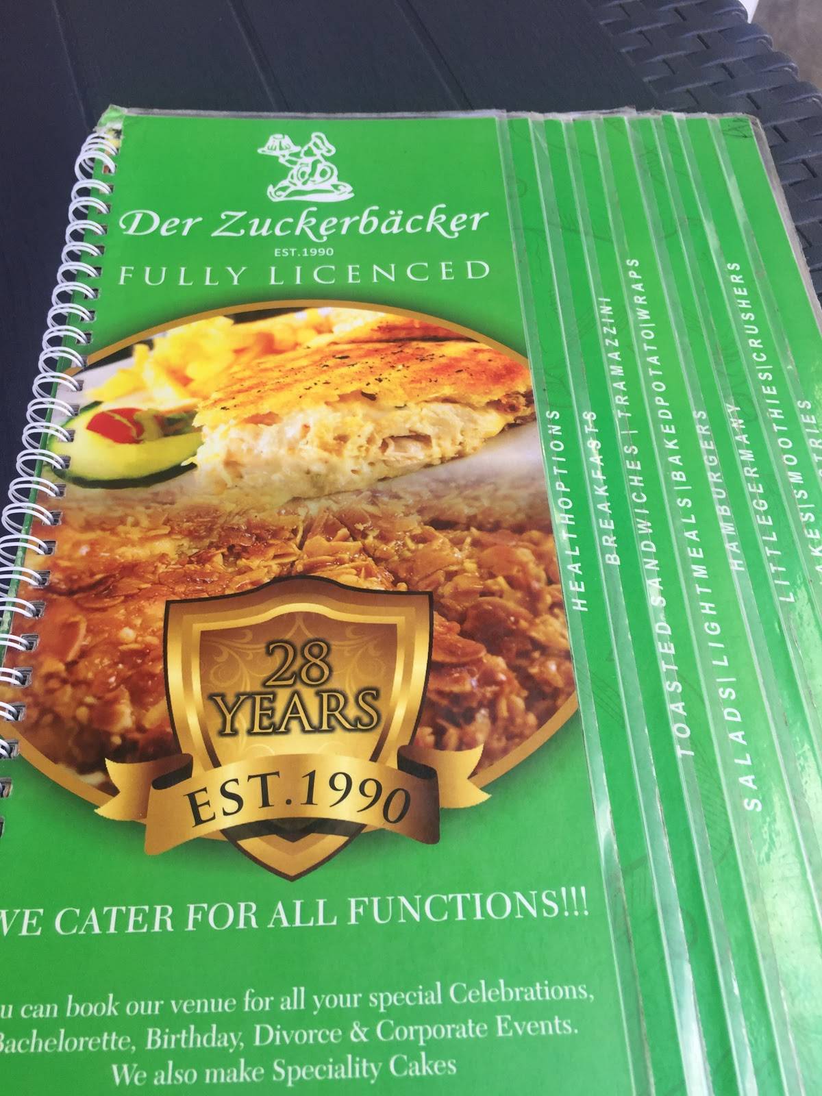 Menu at Der Zucker Backer cafe, Pretoria, Menlyn Retail Park Corner ...