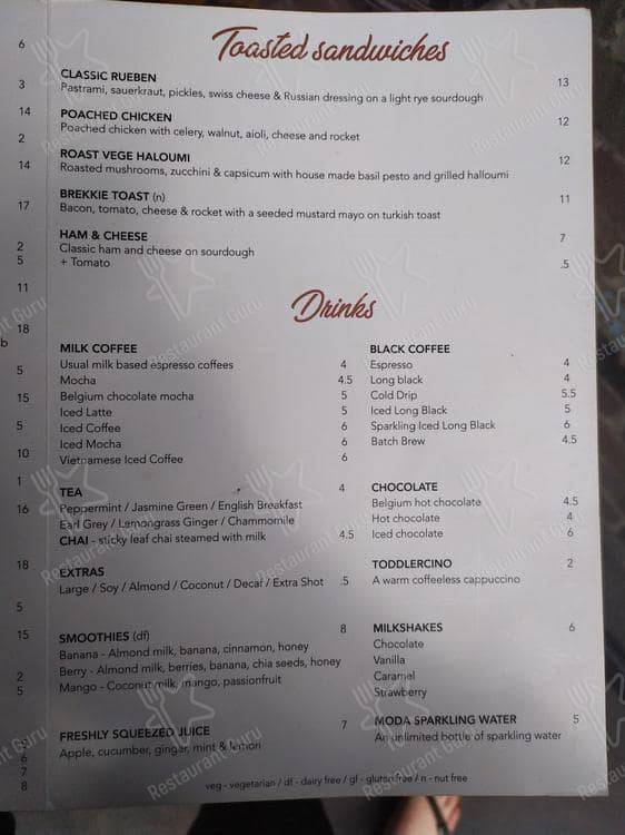Menu at Dose cafe, North Willoughby