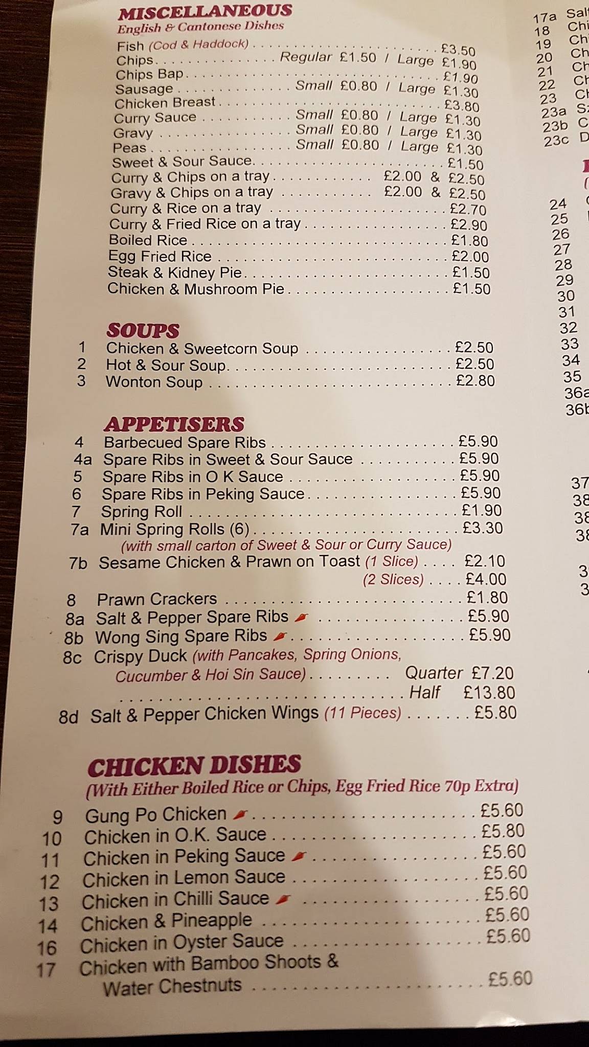 Menu at Wong Sing Takeaway fast food, Acrefair