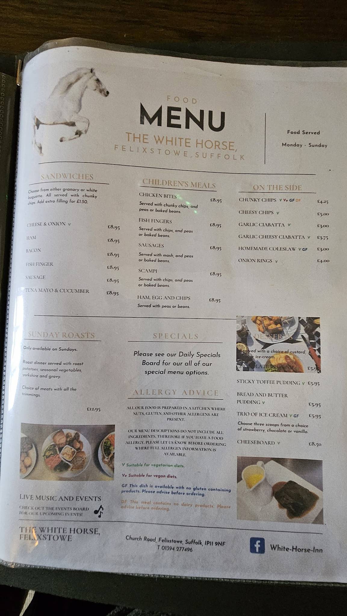 Menu at White Horse Felixstowe pub & bar, Felixstowe, 33 Church Rd
