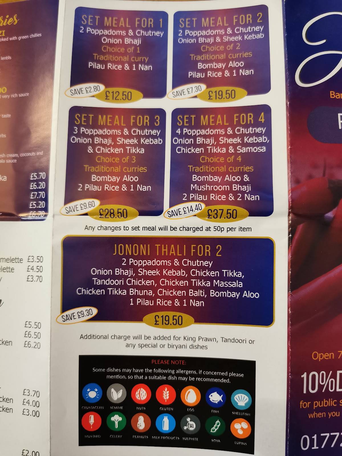Menu at Jononi balti fast food, Freckleton
