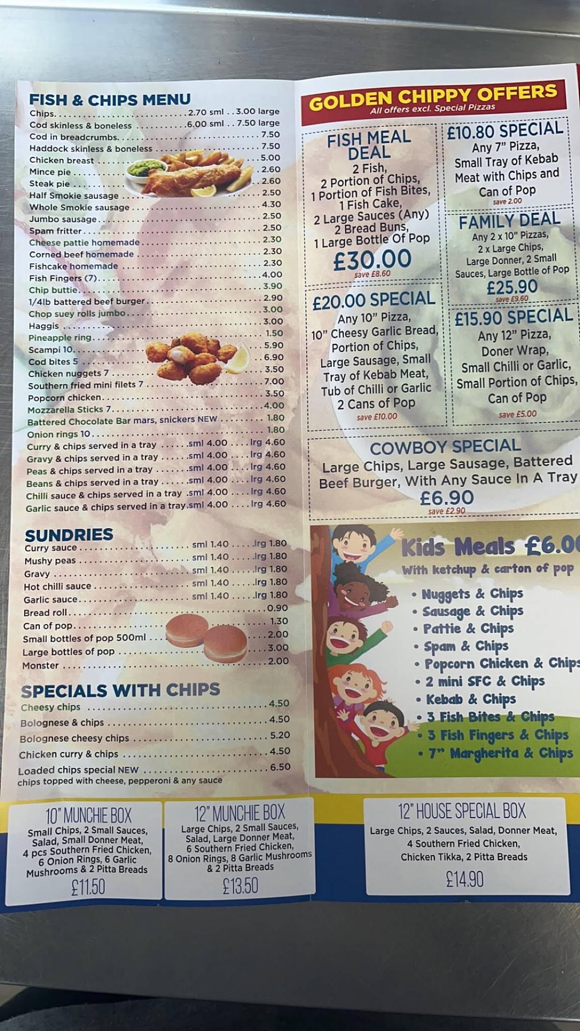 Menu at Golden Chippy restaurant, Wallsend, 18 Coast Rd